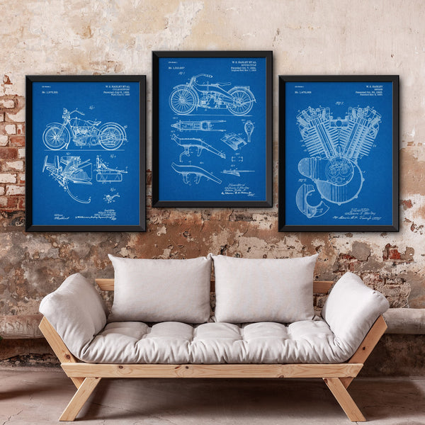 Harley Davidson Print Set of 3, Harley Davidson Patent, Industrial Hom ...