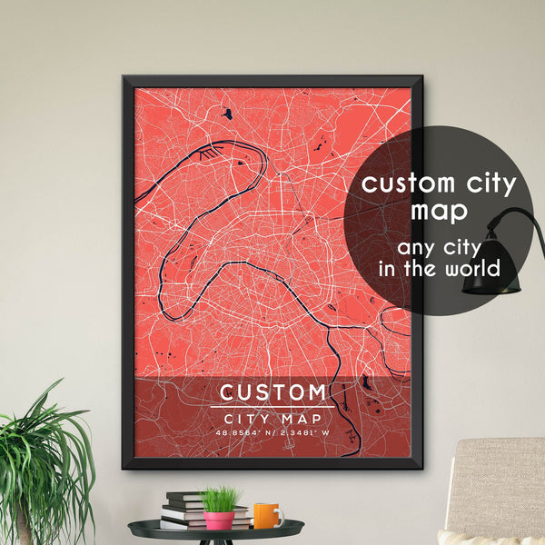Custom Map, Custom City Map Print, Personalized Map, Personalized Map ...