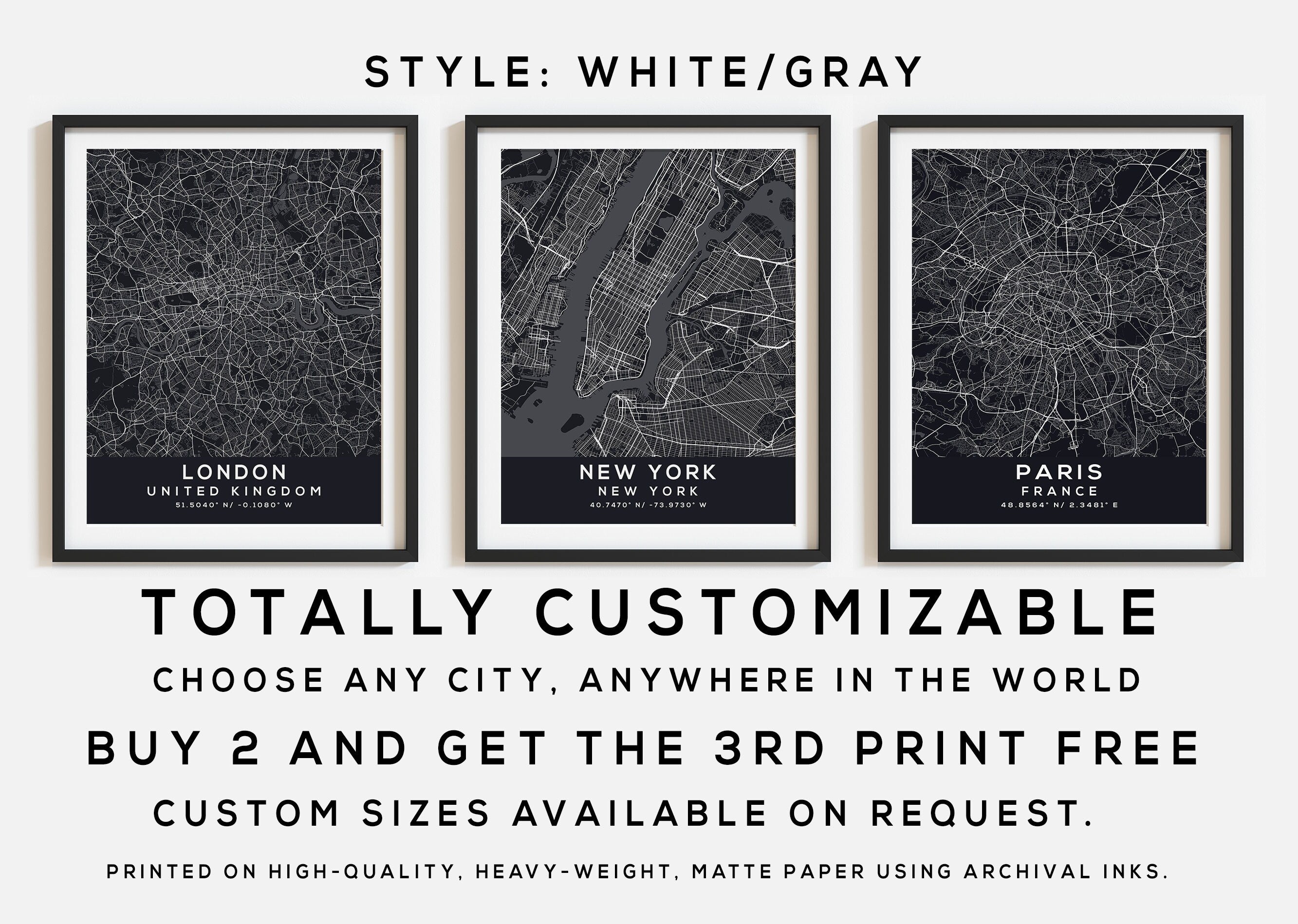 Custom Map Print Set Of 3 Map Prints Custom Map Custom Maps Home